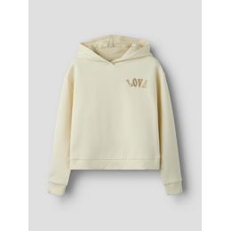 Kapuzensweatshirt name it "NKFKALI LS SH BOXY SWE WH BRU PS NOOS", M&auml;dchen, Gr. 116, beige (antique wei&szlig;), Sweatware, Obermaterial: 60% Baumwolle, 40% Polyester, bedruckt, regular fit normal, Rundhals, Rippb&uuml;ndchen, Sweatshirts, Baumwollmischung, regular fit