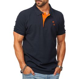 Poloshirt DAILY COTTON "Daily Cotton Poloshirt in Kurzarm als Freizeit Polo T-Shirt - Polo-Hemd f&uuml;r Herren", Jungen, Gr. L, navy, orange, Obermaterial: 100% Baumwolle CO., B&uuml;ndchen, Shirts, M&auml;nner Polohemd im Regular-Fit in Piqu&eacute;-Qualit&auml;t mit Palmen-Logo