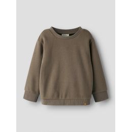 Sweatshirt LIL' ATELIER "NMNILONDON LOOSE SWEAT BRU LIL NOOS", M&auml;dchen, Gr. 104, braun (shitake), Sweatware, Obermaterial: 85% Baumwolle, 15% Polyester, unifarben, loose fit normal, Rundhals, Rippb&uuml;ndchen, Sweatshirts Sweatshirt, Baumwollmischung