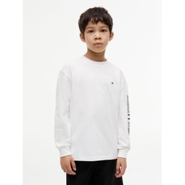 Langarmshirt Tommy Hilfiger, Jungen, Gr. 4 (104), wei&szlig;, Single Jersey, Obermaterial: 100% Baumwolle, unifarben, regular fit normal, Rundhals, B&uuml;ndchen, Shirts Langarmshirt, Regular Fit, Kinder bis 16 Jahre, Druck auf einem Arm
