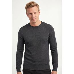 JOOP! Strickpullover JOOP "Denny", Herren, Gr. L, dunkelgrau, Strick, Obermaterial: 100% Wolle, clean, meliert, unifarben, regular fit normal, Rundhals, elastischer Bund, Pullover Strickpullover, mit Rundhals