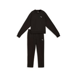 Trainingsanzug Puma "LOUNGEWEAR STANDARD SWEAT SUITT FL CL", Damen, Gr. L, Puma schwarz, Fleece, Obermaterial: 66% Baumwolle, 34% Polyester, unifarben, Sportanz&uuml;ge Trainingsanzug, mit Knopfleiste, Langarm-Oberteil, ohne Kapuze, aus Fleece