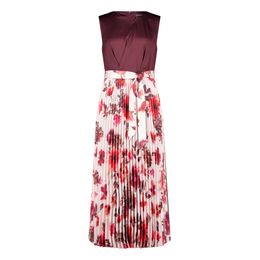 Cocktailkleid Vera Mont "Damen mit Plissee", Damen, Gr. 36, Normalgr&ouml;&szlig;en, bunt (patch dunkelrot, cream), Satin, Obermaterial: 100% Polyester. Futter: 100% Polyester, figurumspielend lang, Rundhals, Kleider