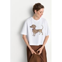 T-Shirt RICHROYAL, Damen, Gr. L, wei&szlig;, Single Jersey, Obermaterial: 100% Baumwolle, loose fit normal, Rundhals, Shirts T-Shirt, mit Hundeprint