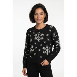 V&eacute;ro Moda Weihnachtspullover VERO MODA "VMNEWSNOWYFROST LS O-NECK PULLOVER XMAS", Damen, Gr. L, schwarz-wei&szlig; (schwarz detail:with silber lurex), Strick, Obermaterial: 86% Polyester, 14% metallisierte Fasern, gemustert, normal, Rundhals, Rippb&uuml;ndchen, Pullover Weihnachtspullover