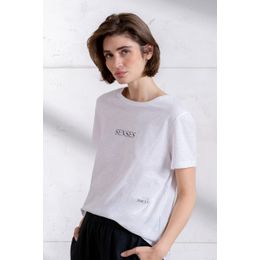 Rundhalsshirt SENSES.THE LABEL, Damen, Gr. L, wei&szlig;, Single Jersey, Material: 100% Baumwolle, bedruckt, regular fit normal, Rundhals, eingesetzt gerader Abschluss, Shirts Rundhalsshirt, aus Baumwolle