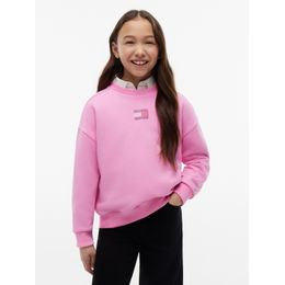 Sweatshirt Tommy Hilfiger, M&auml;dchen, Gr. 10 (140), pink daisy, Sweatware, Obermaterial: 68% Baumwolle, 32% Polyester, unifarben, regular fit normal, Rundhals, B&uuml;ndchen, Sweatshirts Sweatshirt, Glitzersteine, Rundhalsausschnitt, Regular Fit, Kinder bis 16 Jahre