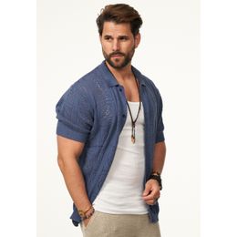 Poloshirt Soulstar "Kurzarm Strickhemd im Cardigan Stil mit Knopfleiste f&uuml;r Herren", Herren, Gr. L, blau, Obermaterial: 100% Baumwolle CO., Shirts, Herren Kurzarm Strick Polo-Hemd Cardigan T-Shirt