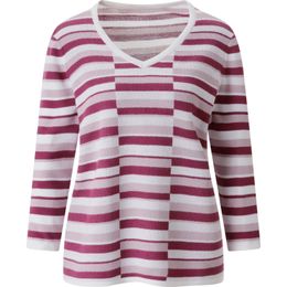 Damen 3/4-Arm-Pullover mit Streifen-Muster malve-mauve-gemustert, Gr&ouml;&szlig;e 52