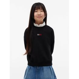 Sweatshirt Tommy Hilfiger, M&auml;dchen, Gr. 10 (140), schwarz, Sweatware, Obermaterial: 68% Baumwolle, 32% Polyester, unifarben, regular fit normal, Rundhals, B&uuml;ndchen, Sweatshirts Sweatshirt, Glitzersteine, Rundhalsausschnitt, Regular Fit, Kinder bis 16 Jahre