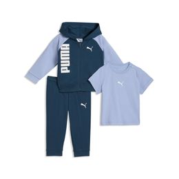 Trainingsanzug Puma "MINICATS TEE HOODED FZ AND PANTS SET TR INF", Jungen, Gr. 104, inky depths, Sweatware, Obermaterial: 68% Baumwolle, 32% Polyester. T-Shirt: 100% Baumwolle, bedruckt, regular fit, Sportanz&uuml;ge Trainingsanzug, f&uuml;r Babys, mit Kapuze, im Colour-Blocking-Design