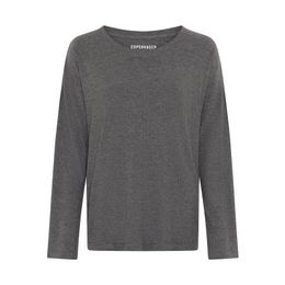 Pyjamaoberteil Copenhagen Studios, Damen, Gr. 32/34, antrazit, Feinripp, Obermaterial: 92% Modal, 8% Elasthan, unifarben, bequem normal, Rundhals, Shirts, aus hochwertiger Rippqualit&auml;t