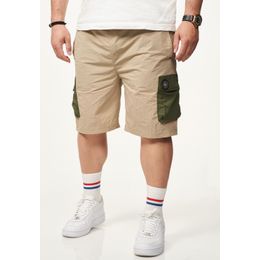 Cargoshorts Soulstar "Soulstar Cargoshorts im Tech Utility-Style f&uuml;r Herren aus leichtem Nylon Regular-Fit", Herren, Gr. L, Einheitsgr&ouml;&szlig;e, beige (stone), Obermaterial: 100% Nylon NY., Hosen, Kurze Hose mit Gummibund & Klickverschluss - Sommer-Shorts Bermuda