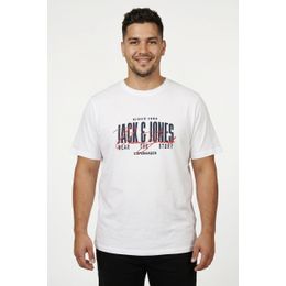 Jack & Jones PlusSize T-Shirt "JJAERO TEE SS CREW NECK PLS", Jungen, Gr. 4XL, wei&szlig; (hellwei&szlig; detail:big print), Jersey, Obermaterial: 100% Baumwolle, JACK & JONES PLUSSIZE, bedruckt, regular fit normal, Rundhals, Shirts T-Shirt, Baumwolle, regular fit
