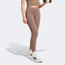 Trainingstights adidas Performance "W 3SS X-OVER L", Damen, Gr. L, N-Gr, earth strata, normal, gr., Obermaterial: 80% Polyester, 20% Elasthan, 7/8-L&auml;nge, Hosen