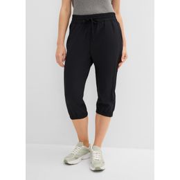 Funktionshose bonprix, Damen, Gr. 42, N-Gr, schwarz, Web, Obermaterial: 94% Polyester, 6% Elasthan, regular fit ca. Mitte Wade, Hosen Funktionshose, in 7/8 l&auml;nge, Seitenschlitze mit Zipper, Rei&szlig;verschlusstasche hinten