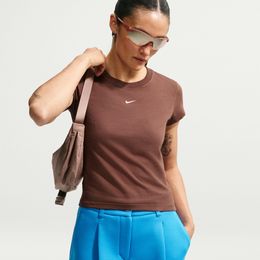 T-Shirt Nike Sportswear "W NSW NK CHLL KNT MD CRP", Damen, Gr. L, cacao wow, Jersey, Obermaterial: 48% Modal, 46% Baumwolle, 6% Elasthan, normal, Rundhals, Shirts T-Shirt, lockerer Schnitt, Crop-Schnitt, f&uuml;r Workout und Freizeit