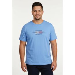 Tommy Hilfiger Big & Tall T-Shirt, Jungen, Gr. XXL, blau (blau spell), Jersey, Obermaterial: 100% Baumwolle, TOMMY HILFIGER BIG & TALL, normal normal, Rundhals, Shirts T-Shirt, aus Jersey mit Flag-Grafik, Gro&szlig;e Gr&ouml;&szlig;en