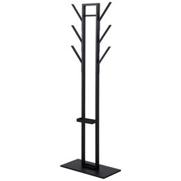 Garderobenst&auml;nder, Schwarz, Metall, 56x165x28 cm, standfeste F&uuml;&szlig;e, integrierter Schirmst&auml;nder, Jackenhalter, Garderobe, Garderobenst&auml;nder