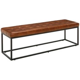 Landscape Sitzbank, Schwarz, Cognac, Metall, Leder, Echtleder, B&uuml;ffelleder, Lederoptik, 1-2-Sitzer, 140x44x44 cm, Typenauswahl, Esszimmer, B&auml;nke, Sitzb&auml;nke