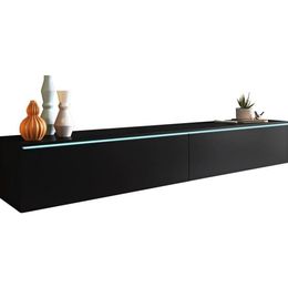 P & B Lowboard D180, Graphit, Kunststoff, kaltwei&szlig;, 180x30x33 cm, Fsc, Made in EU, stehend, h&auml;ngend, Beleuchtung, in verschiedenen Holzdekoren erh&auml;ltlich, Wohnzimmer, Wohnw&auml;nde, Lowboards, Lowboards stehend