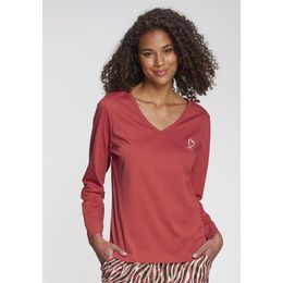 VIVANCE DREAMS BY LASCANA Pyjamaoberteil rot Gr. 40/42 f&uuml;r Damen. V-Ausschnitt und Print. Basic. Nachhaltig.