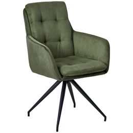 Mid.you Armlehnstuhl Cord, Gr&uuml;n, Metall, Textil, konisch, 60x94x64 cm, Esszimmer, St&uuml;hle, Esszimmerst&uuml;hle, Armlehnenst&uuml;hle