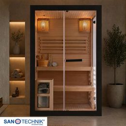 Sanotechnik Sauna, Schwarz, Holz, Glas, Hemlocktanne, warmwei&szlig;, 130x200x120 cm, Freizeit, Wellness, Sauna