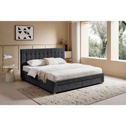 Boxxx Polsterbett, Dunkelgrau, Holz, Eiche,Pappel, massiv, 140x200 cm, mit Schubk&auml;sten, in verschiedenen Gr&ouml;&szlig;en erh&auml;ltlich, Schlafzimmer, Betten, Polsterbetten