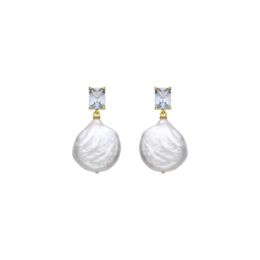 Luxenter Sterling Silber 925 und wei&szlig;e Perlenohrringe in 18k Gelbgold - Dyafa