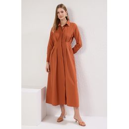 Braunes, gerades, langes, l&auml;ssiges/alltagstaugliches Hijab-Kleid f&uuml;r Damen