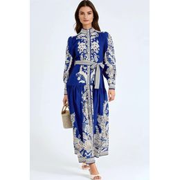 Maxi-Kleid mit Mao-Kragen und G&uuml;rtel