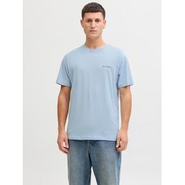 Jack & Jones Rundhalsshirt JACK & JONES "JJBRANDON TEE SS CREW NECK", Jungen, Gr. L, celestial blau print:small print, Jersey, Obermaterial: 100% Baumwolle, bedruckt, regular fit, Rundhals, Shirts Rundhalsshirt