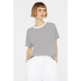 Rundhalsshirt SENSES.THE LABEL, Damen, Gr. M/L, schwarz, Single Jersey, Material: 100% Baumwolle, gestreift, oversize normal, Rundhals, angeschnitten, Shirts Rundhalsshirt, aus Baumwolle