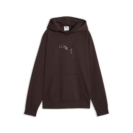 Kapuzensweatshirt Puma "ESS SEQUINS STANDARD HOODIE FL", Damen, Gr. L, braun (chocolate fondue), Fleece, Obermaterial: 66% Baumwolle, 34% Polyester, unifarben, normal, angesetztes B&uuml;ndchen, Sweatshirts, mit Kapuze, in normaler L&auml;nge