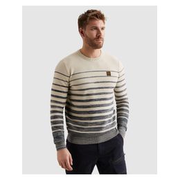 PME-Legend Strickpullover PME LEGEND "RH Pullover structured stripe", Herren, Gr. L, beige (bone wei&szlig;), Strick, Obermaterial: 100% Baumwolle, gestreift, regular fit normal, Rundhals, B&uuml;ndchen, Pullover Strickpullover, mit Logo Stickerei