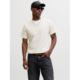 Jack & Jones Rundhalsshirt JACK & JONES "JJEAUSTIN TEE SS NOOS", Jungen, Gr. L, antique wei&szlig; pattern:melange, Single Jersey, Obermaterial: 58% Polyester, 39% Baumwolle, 3% Elasthan, meliert, relaxed fit normal, Rundhals, Shirts Rundhalsshirt, Materialmix, relaxed fit