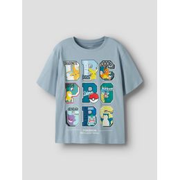 T-Shirt name it "NKMJULIO POKEMON SS NREG TOP NOOS SKY", Jungen, Gr. 116, ashley blau, Jersey, Obermaterial: 100% Baumwolle, bedruckt, regular fit normal, Rundhals, Shirts T-Shirt, Baumwolle, regular fit