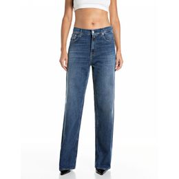 Weite Jeans Replay "Cary", Damen, Gr. 30, L&auml;nge 32, medium blau, Denim/Jeans, Obermaterial: 98% Baumwolle, 2% Elasthan, weit lang, Jeans, Mid Rise, 5-Pocket-Form