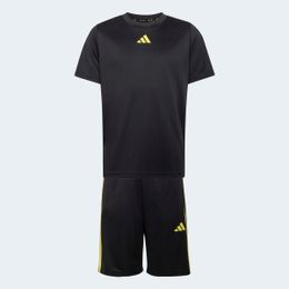 Trainingsanzug adidas Sportswear "TRAIN ESSENTIALS 3-STREIFEN KIDS -SET", Jungen, Gr. 116, schwarz (schwarz, gr&uuml;n), Obermaterial: 100% Polyester, Sportanz&uuml;ge Trainingsanzug
