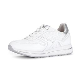 Keilsneaker Gabor "DAVOS", Damen, Gr. 37, wei&szlig;, silberfarben, Glattleder, Schuhe, Freizeitschuh, Halbschuh, Schn&uuml;rschh mit Flechtmuster, H-Weite