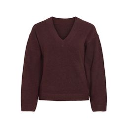 Strickpullover Vila "VILIGA L/S REV V-NECK KNIT TOP - NOOS", Damen, Gr. L, braun (port royale detail:melange), Strick, Obermaterial: 97% Polyester, 3% Elasthan, meliert, regular fit normal, V-Ausschnitt, Rippb&uuml;ndchen, Pullover Strickpullover, Materialmix, regular fit