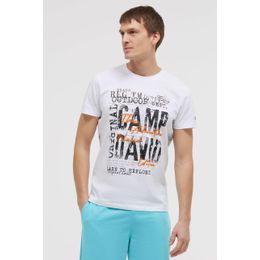 Rundhalsshirt CAMP DAVID, Jungen, Gr. 4XL, wei&szlig;, Single Jersey, Material: 100% Baumwolle, bedruckt, regular fit normal, Rundhals, eingesetzt gerader Abschluss, Shirts Rundhalsshirt, mit Necktape