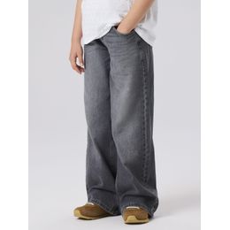 Weite Jeans name it "NKFROSE f&uuml;r M&auml;dchen mit weitem Bein und klassischem Sitz", M&auml;dchen, Gr. 104, N-Gr, medium grau denim, Denim/Jeans, Obermaterial: 100% Baumwolle, leichte Abriebeffekte, normal kn&ouml;chellang, Jeans, normal, Denim, Abriebeffekte, Rei&szlig;verschluss