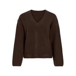 Strickpullover Vila "VILIGA L/S REV V-NECK KNIT TOP - NOOS", Damen, Gr. L, braun (coffee bean detail:melange), Strick, Obermaterial: 97% Polyester, 3% Elasthan, meliert, regular fit normal, V-Ausschnitt, Rippb&uuml;ndchen, Pullover Strickpullover, Materialmix, regular fit