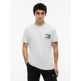 T-Shirt Tommy Jeans "TJM REGULAR SIGNATURE FLAG", Jungen, Gr. 4XL, ice grau heather, Single Jersey, Obermaterial: 100% Baumwolle, regular fit normal, Rundhals, Shirts T-Shirt