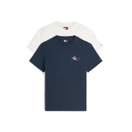T-Shirt Tommy Jeans "TJM REGULAR SIGNATURE 2PACK", Jungen, Gr. M, ecru, schwarz night navy, Single Jersey, Obermaterial: 100% Baumwolle, regular fit normal, Rundhals, Shirts T-Shirt, gro&szlig;er R&uuml;ckenprint