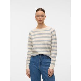 V&eacute;ro Moda Rundhalspullover VERO MODA "VMDOFFY LS O-NECK BLOUSE GA NOOS", Damen, Gr. L, beige (birch stripes grau melange), Strick, Obermaterial: 94% Polyester, 3% Elasthan, 3% Nylon, gestreift, regular fit normal, Rundhals, Rippb&uuml;ndchen, Pullover Rundhalspullover, Materialmix, regular fit
