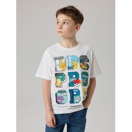 T-Shirt name it "NKMJULIO POKEMON SS NREG TOP NOOS SKY", Jungen, Gr. 116, hellwei&szlig;, Jersey, Obermaterial: 100% Baumwolle, bedruckt, regular fit normal, Rundhals, Shirts T-Shirt, Baumwolle, regular fit