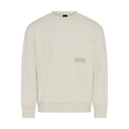 Sweatshirt BOSS Green, Herren, Gr. L, beige (open wei&szlig;137), Sweatware, Obermaterial: 88% Baumwolle, 12% Polyester, unifarben, relaxed fit normal, Rundhals, B&uuml;ndchen, Sweatshirts Sweatshirt, Rundhalsausschnitt, Relaxed Fit, Logo-Badge